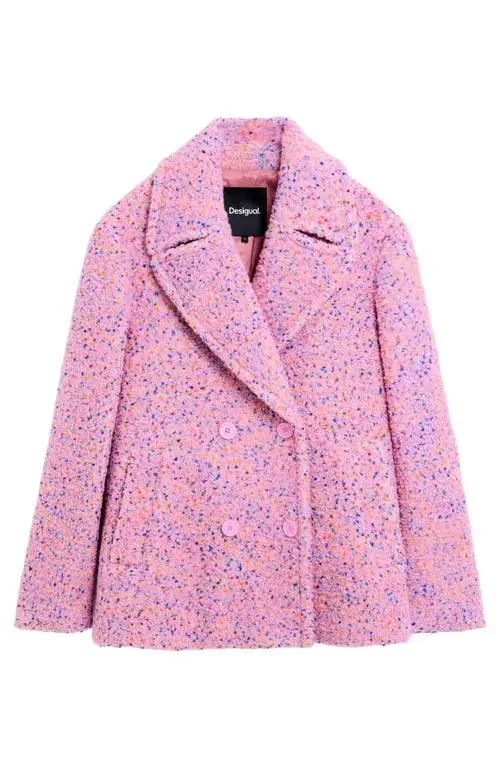 Desigual Multi-flecked Wool Blend Coat - Pink