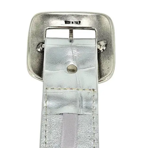 MADISON MAISON Croc Embossed Leather Belt - Silver
