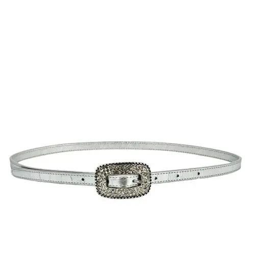MADISON MAISON Thin Croc-embossed Leather Belt - Silver