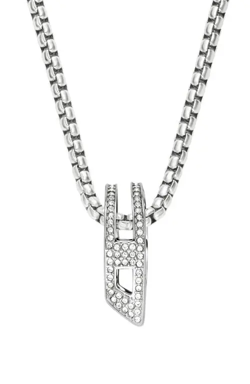 DIESEL® D Logo Pavé Pendant Necklace
