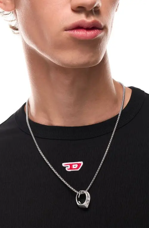 DIESEL® D Logo Pavé Pendant Necklace