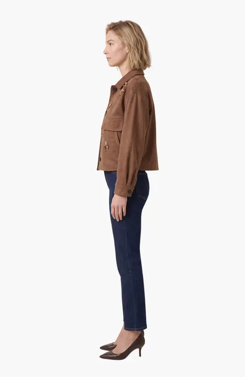 MODENAIRE Floral Embellished Suede Effect Jacket