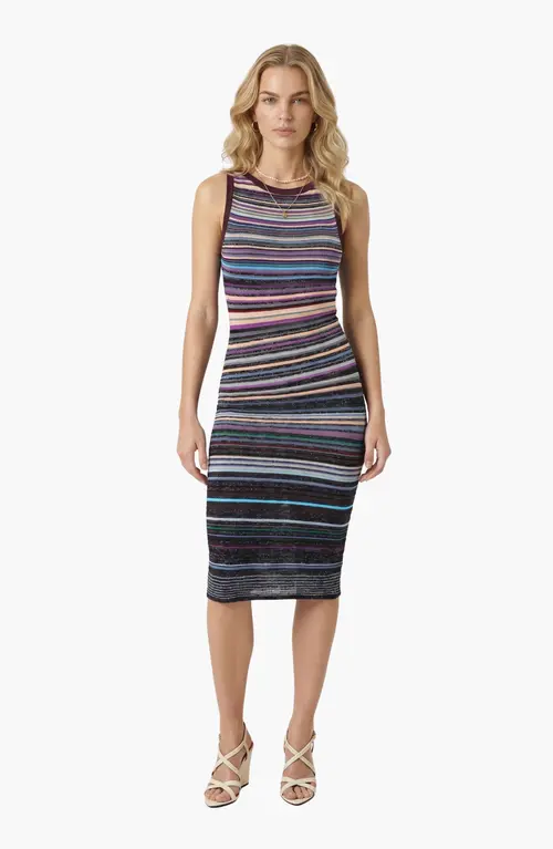 MODENAIRE Metallic Stripe Knit Midi Dress