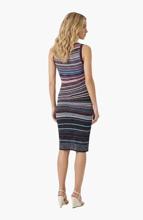 MODENAIRE Metallic Stripe Knit Midi Dress