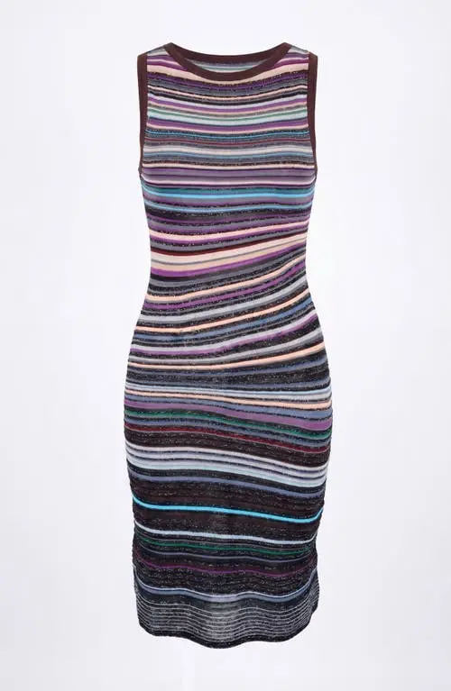 MODENAIRE Metallic Stripe Knit Midi Dress