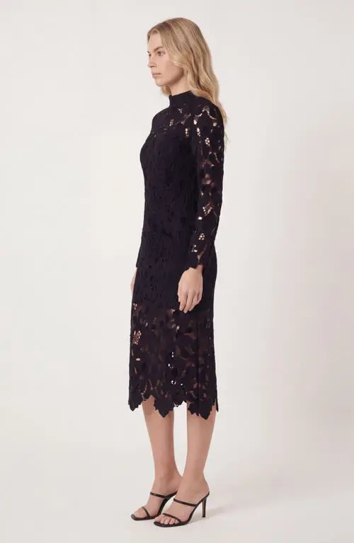 MODENAIRE Floral Lace Mock Neck Midi Dress