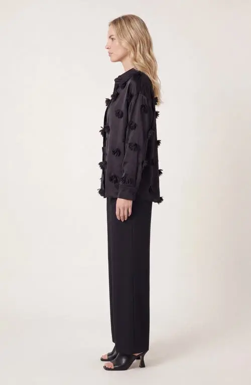 MODENAIRE Floral Applique Satin Button Up Shirt