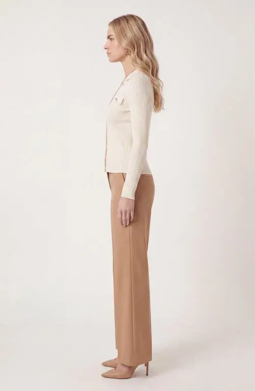 MODENAIRE Ribbed Knit Collared Button Front Cardigan