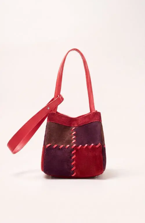 MODENAIRE Patchwork Whipstitch Bucket Shoulder Bag - Red