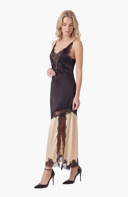 MODENAIRE Lace Trim Maxi Slip Dress