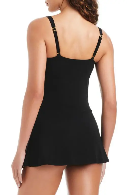 BEYOND CONTROL Grommet Square Neck Swim Dress - Black