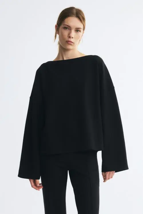 H&M Boat-neck Sweatshirt - Black