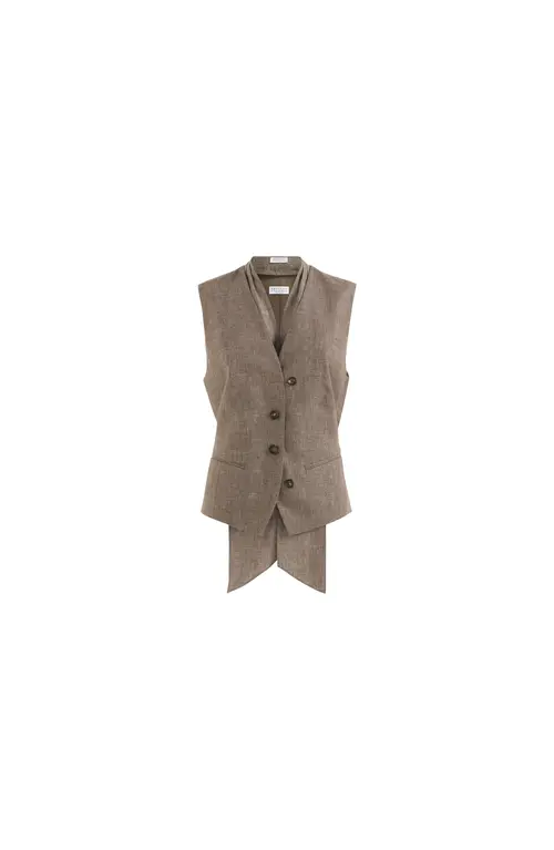 Brunello Cucinelli Sparkling Linen Gilet With Lavallière