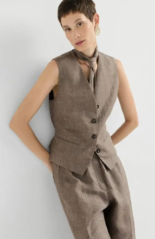 Brunello Cucinelli Sparkling Linen Gilet With Lavallière