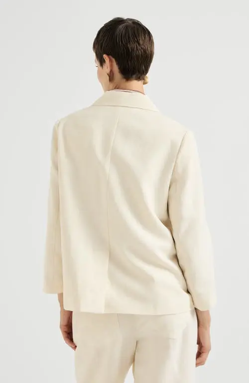 Brunello Cucinelli Viscose And Linen Fluid Twill Blazer With Monili