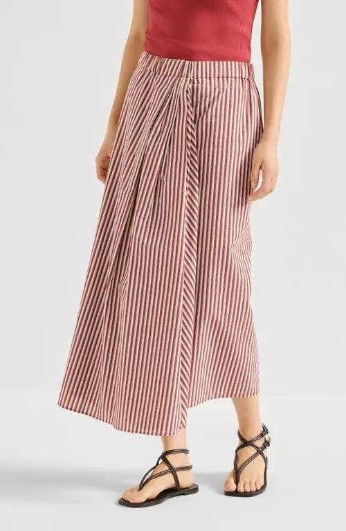 Brunello Cucinelli Striped Wrinkled Poplin Sarong Skirt