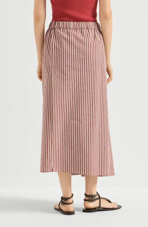 Brunello Cucinelli Striped Wrinkled Poplin Sarong Skirt