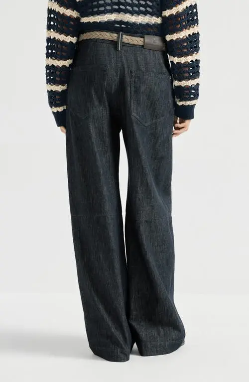 Brunello Cucinelli Cotton -effect Twill Pleated Barrel Trousers With Monili