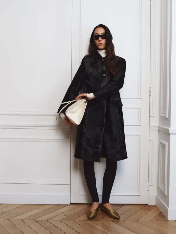 REFORMATION Veda Ariana Trench Coat Calfhair - Black