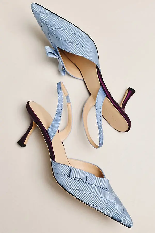 Maeve Woven Bow Slgback Heels - Blue
