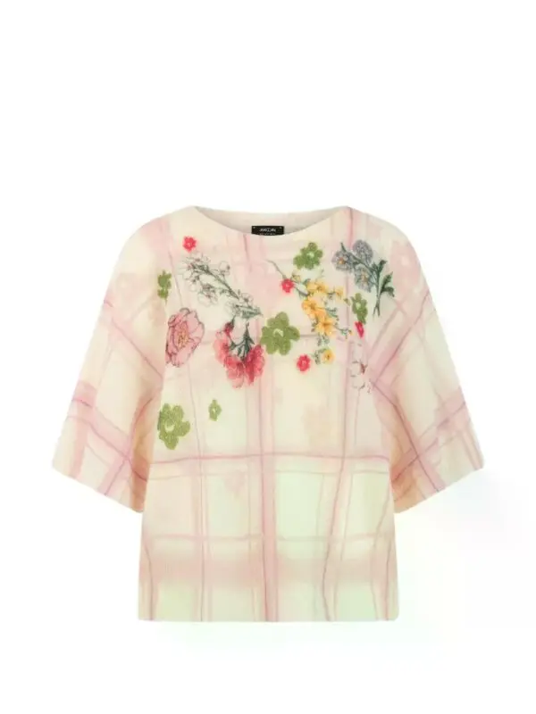 MARCCAIN Floral-print Checked Sweater