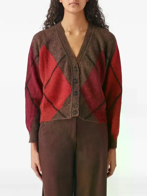 NENETTE Chantal Argyle-knit V-neck Cardigan
