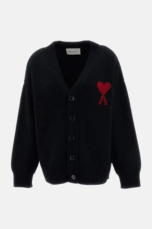 AMI Paris Cardigan Scollo A V De Coeur - Nero