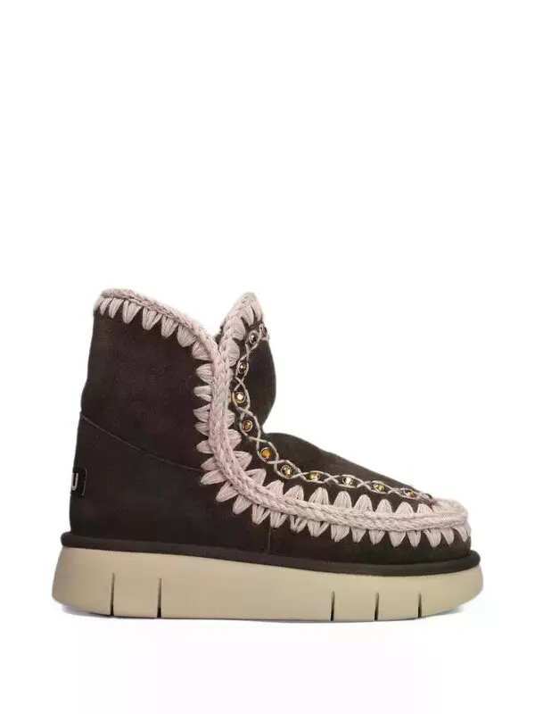 Mou Crystal-embellished Crochet-trim Ankle Boots - Brown