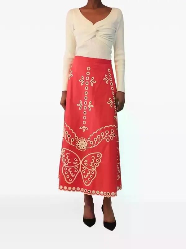 Red Valentino Broderie-anglaise Midi Skirt