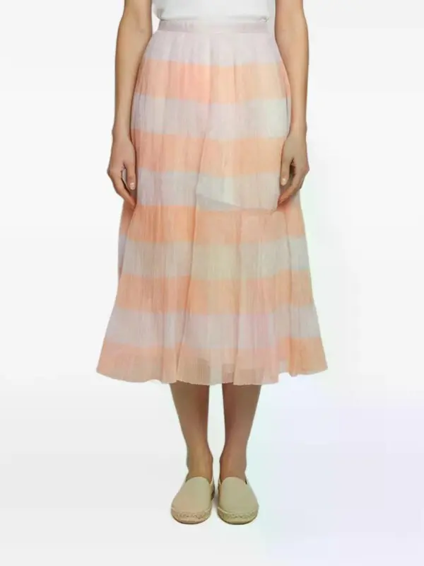 Dior Striped Plissé Midi Skirt - Pink
