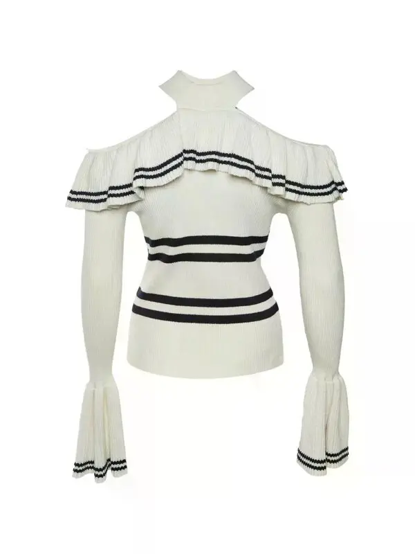 SELF-PORTRAIT Ruffled Cold-shoulder Sweater