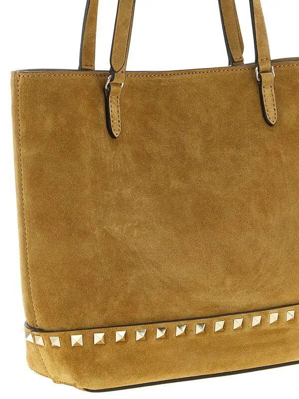 Valentino Garavani V. Garavani 'rockstud' Small Beige Shopping Bag
