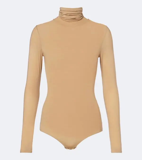 THE ROW Basile Jersey Turtleneck Bodysuit - Beige