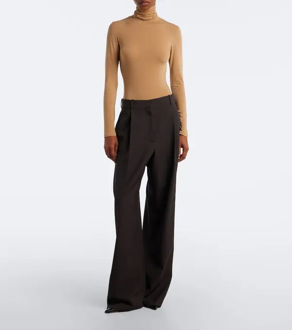 THE ROW Basile Jersey Turtleneck Bodysuit - Beige