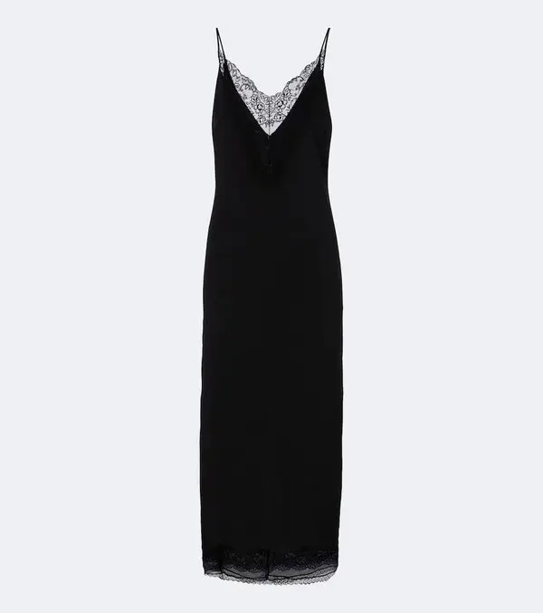 Magda Butrym Lace-trimmed Silk Velvet Slip Dress - Black