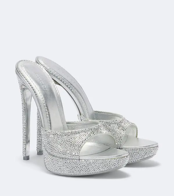 Gucci Julia Embellished Platform Sandals - Silver