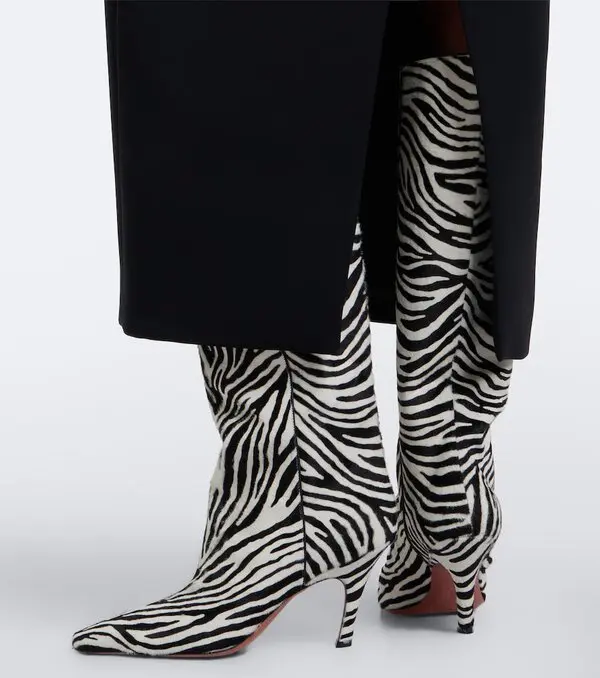 Amina Muaddi Mona Zebra-print Calf Hair Knee-high Boots
