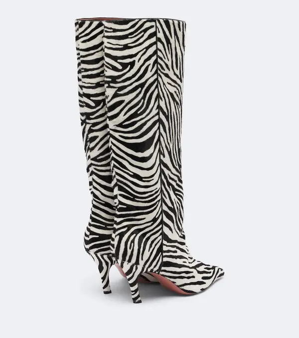 Amina Muaddi Mona Zebra-print Calf Hair Knee-high Boots