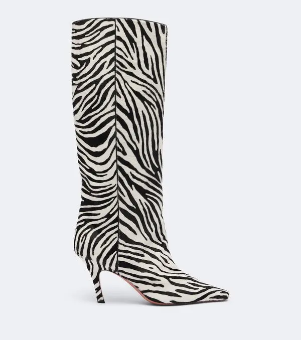 Amina Muaddi Mona Zebra-print Calf Hair Knee-high Boots