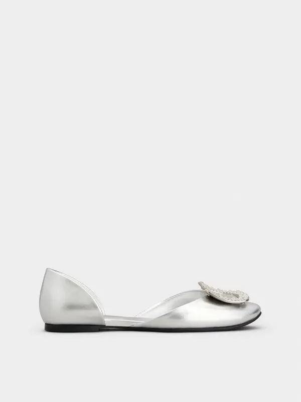 ROGER VIVIER Chips D'orsay Ballerinas In Leather - Silver