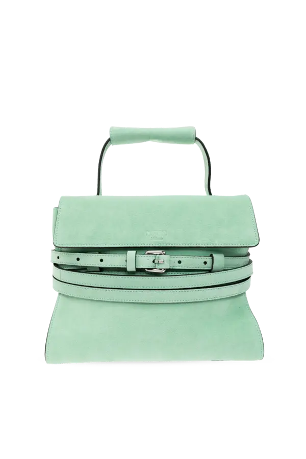 Moschino Suede Top-handle Bag With Logo - Green
