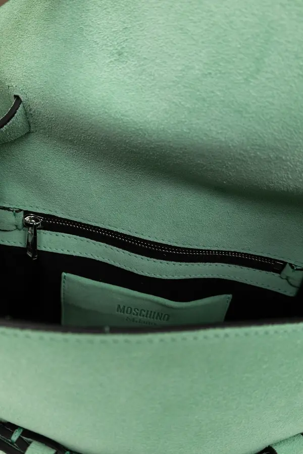 Moschino Suede Top-handle Bag With Logo