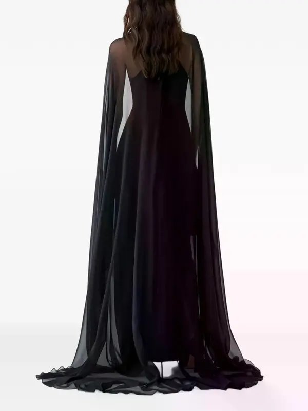 Carolina Herrera Velvet Cape-overlay Fitted Maxi Gown Dress