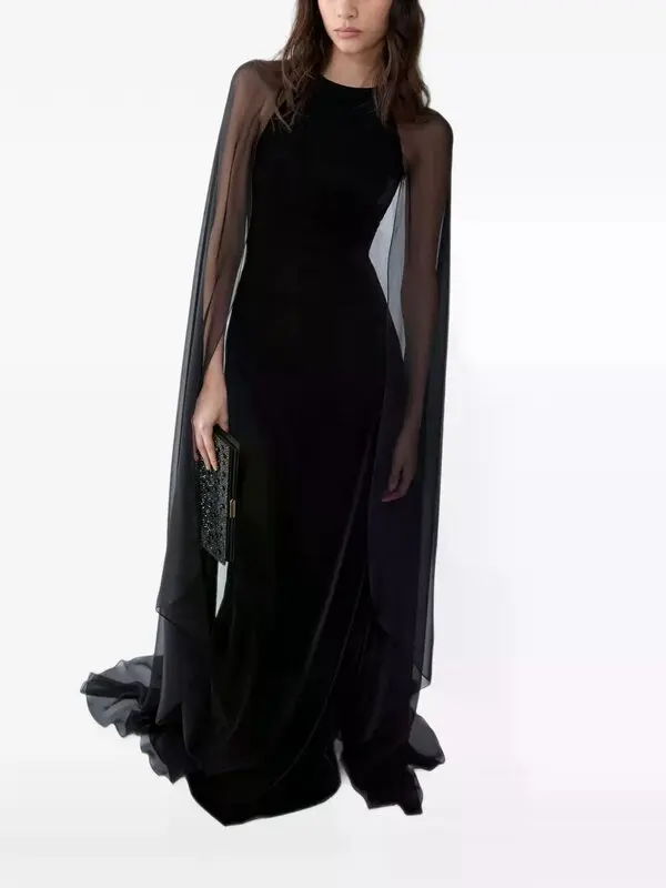 Carolina Herrera Velvet Cape-overlay Fitted Maxi Gown Dress