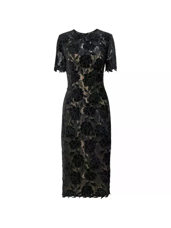 Carolina Herrera Velvet-rose Lace Fitted Midi Dress
