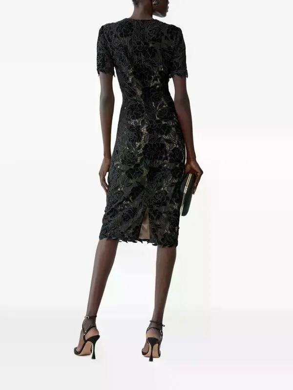 Carolina Herrera Velvet-rose Lace Fitted Midi Dress