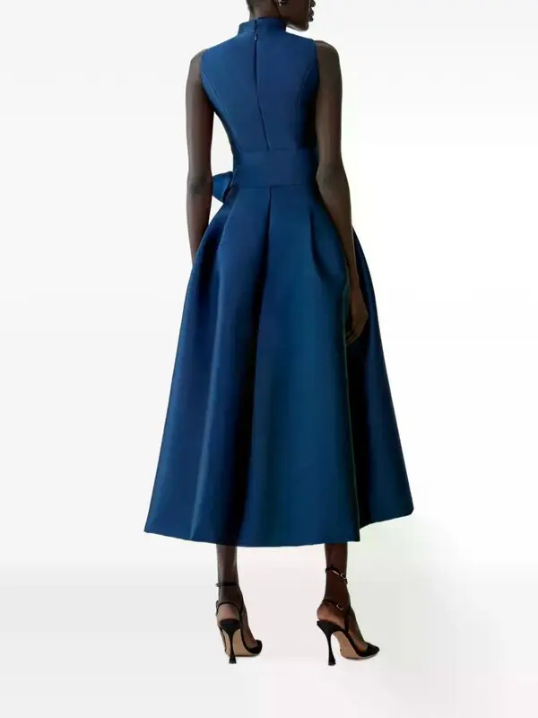 Carolina Herrera Bow-detail Stand-collar V-neck Flared Midi Dress