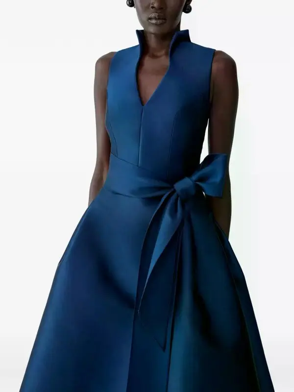 Carolina Herrera Bow-detail Stand-collar V-neck Flared Midi Dress