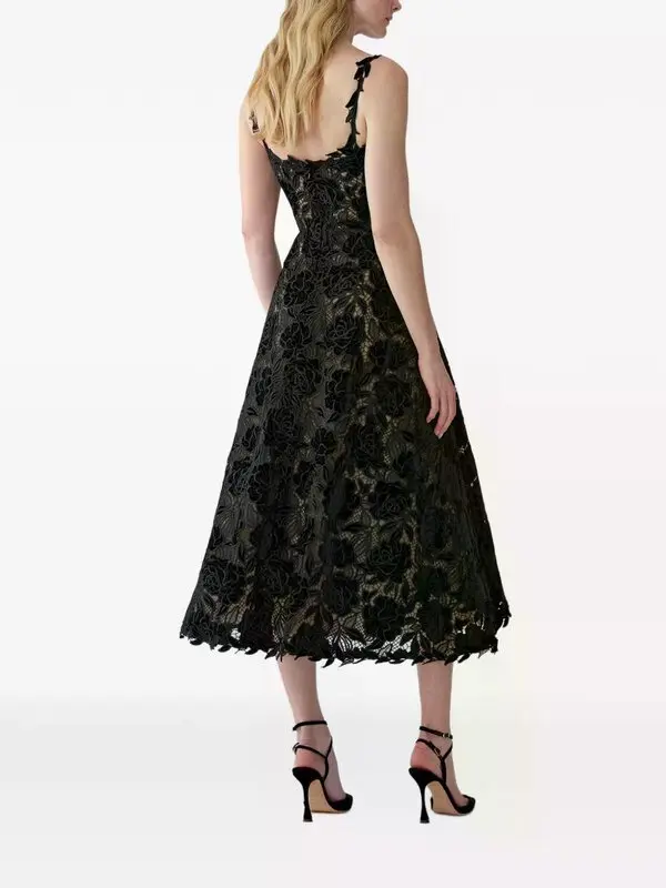 Carolina Herrera Velvet-rose Lace Sleeveless Flared Midi Dress