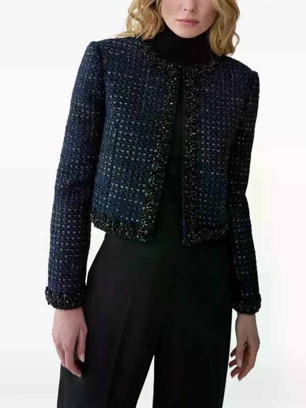 Carolina Herrera Bead-embroidered Cropped Tweed Jacket